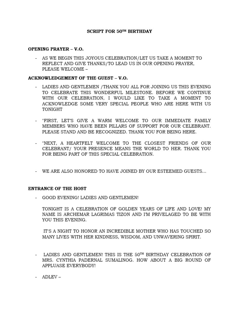 Script For 50TH Birthday | PDF