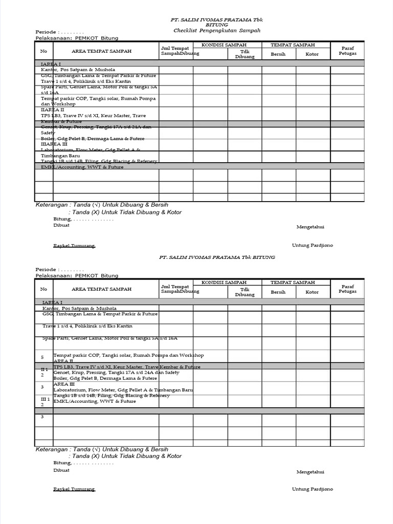 PDF Checklist Pengangkutan Sampah | PDF