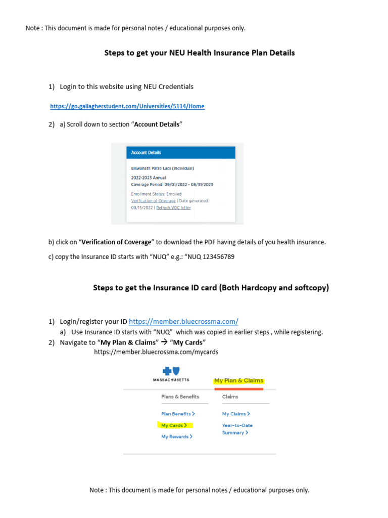 Steps To Get Your NEU Health Insurance Plan Details | PDF