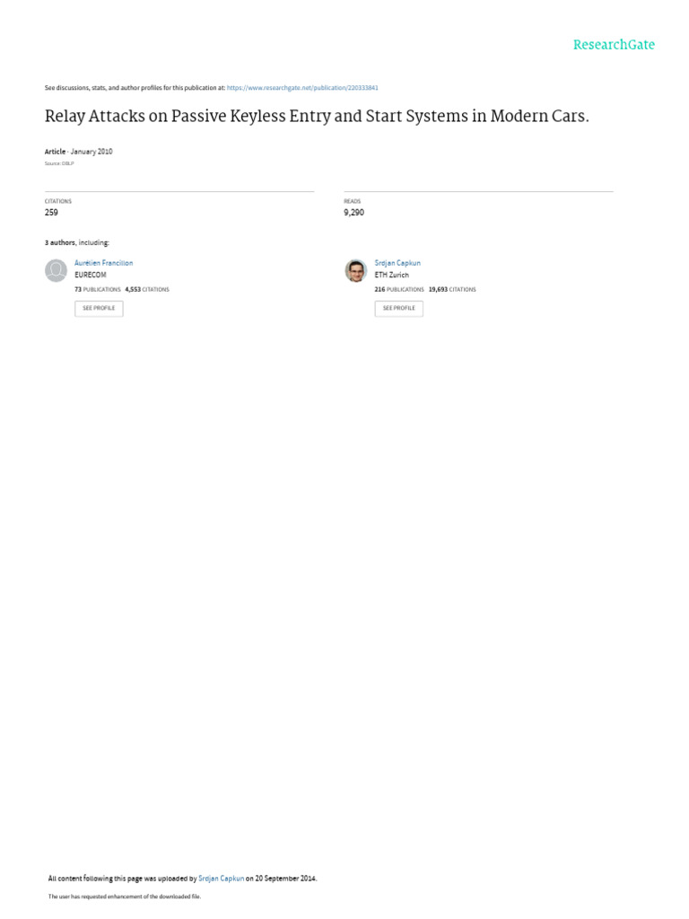 Relay Attacks On Passive Keyless Entry and Start S | PDF | Antenna ...
