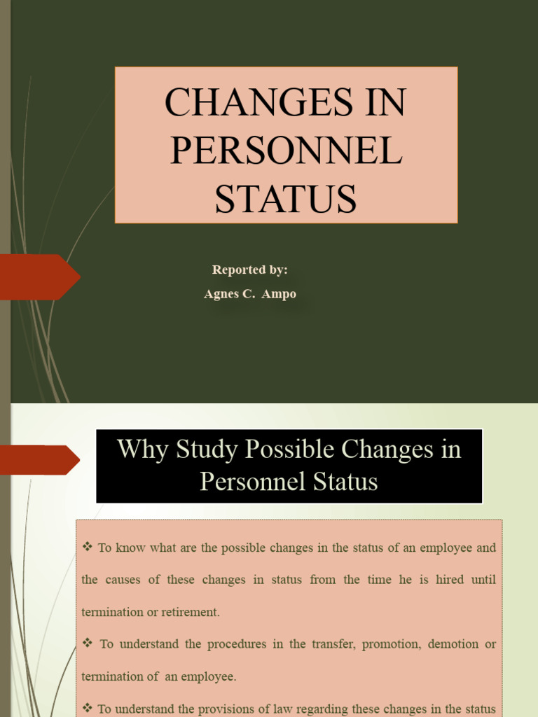 CHANGES IN PERSONNEL STATUS in Personnel Status | PDF | Employment | Layoff