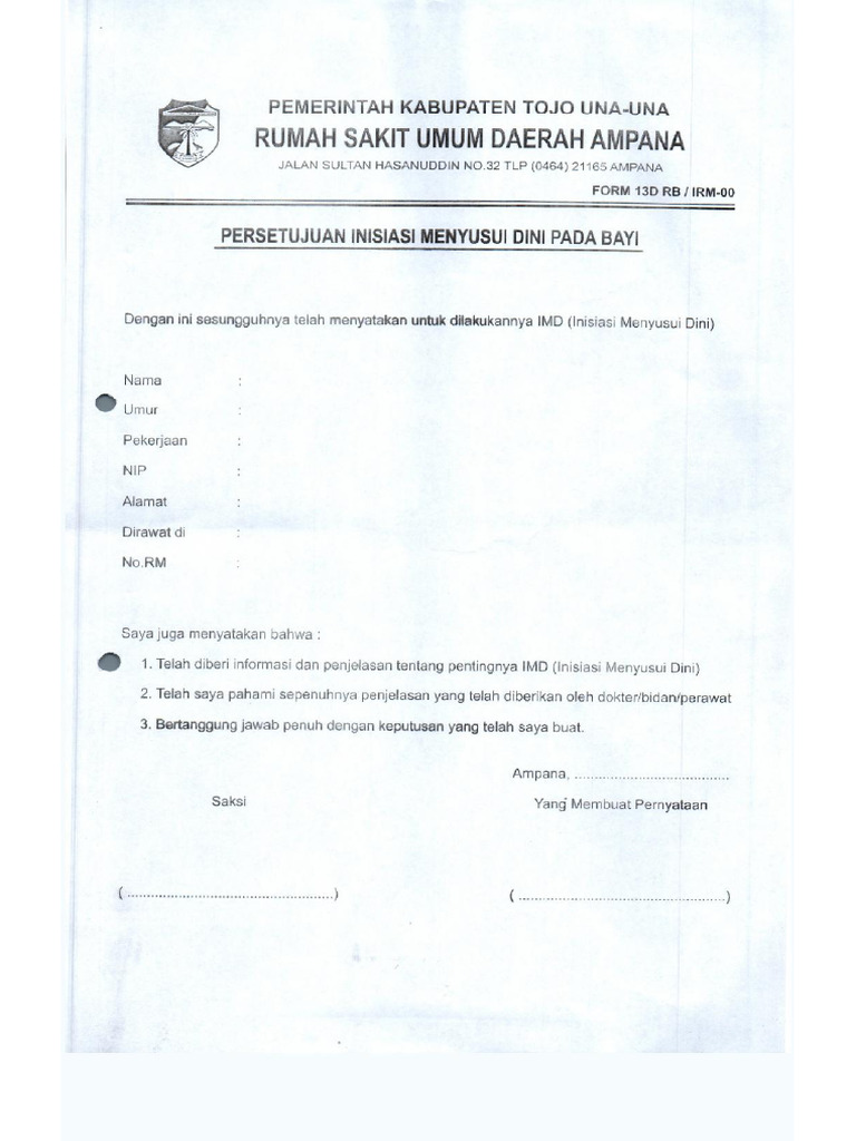 1.2.2 Form Persetujuan Inisiasi Menyusui Dini IMD | PDF