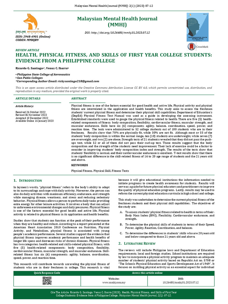 Health Physical Fitness and Skills of First Year C | PDF | Physical ...