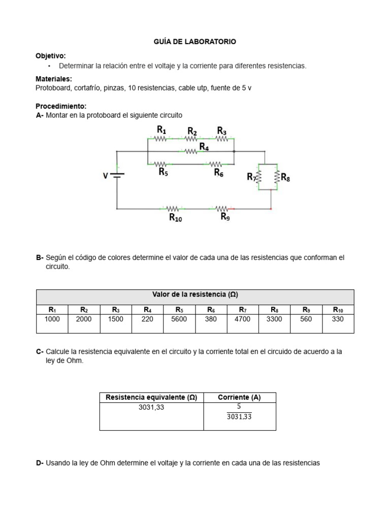 GUÍA DE LABORATORIO | PDF | Resistencia Eléctrica y Conductancia | Cantidad