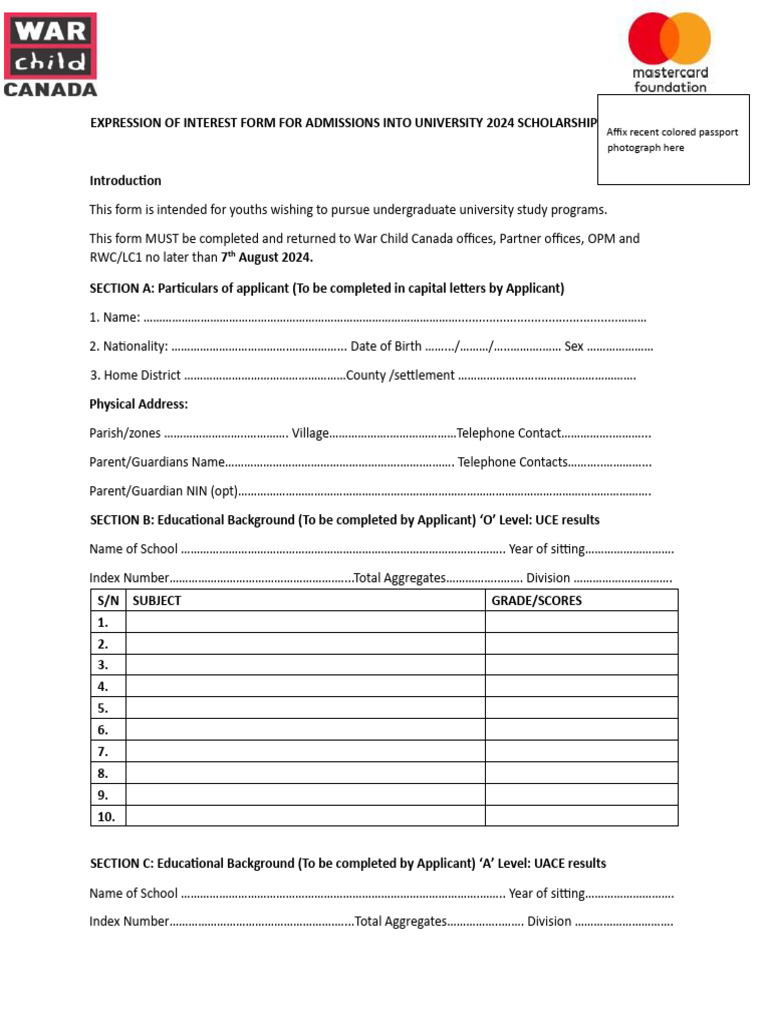 University Application Form | PDF