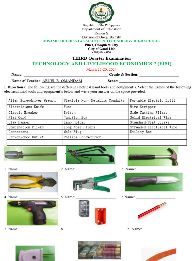 Tle 7 Eim Third Quarter Exam 2024 | PDF | Electrical Connector | Wire