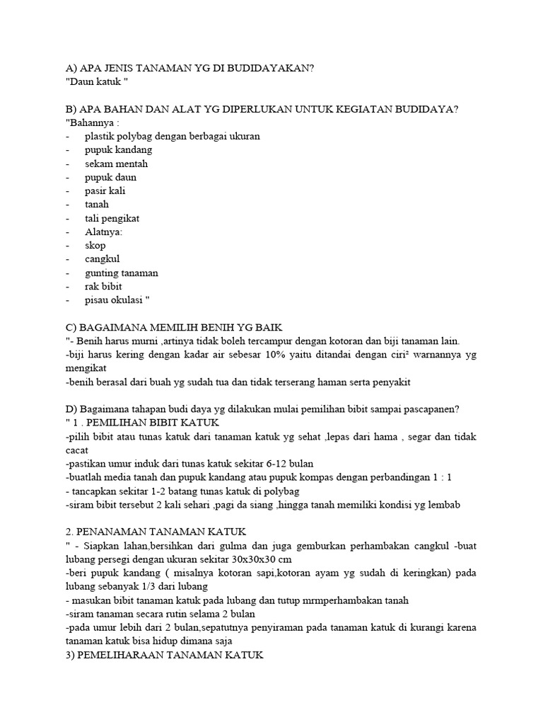 Print Budidaya Tanaman Katuk | PDF