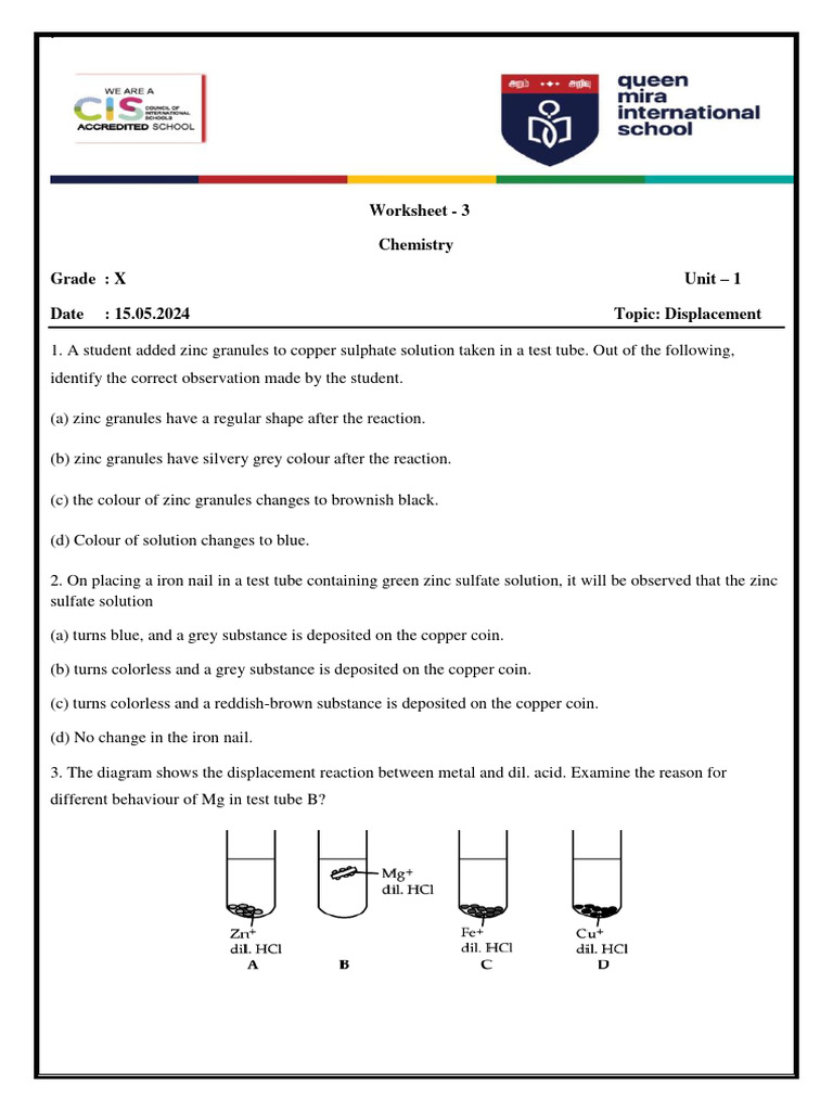 Grade 10 - Unit 1 Worksheet 3 - 15.05.2024 - Displacement | PDF ...