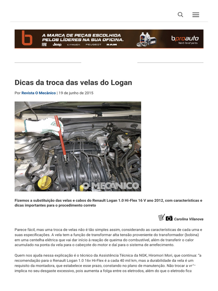 Dicas Da Troca Das Velas Do Logan - Revista O Mecânico | PDF | Motores ...
