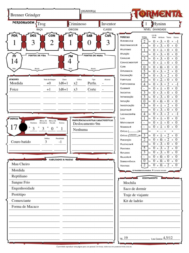 RPG Character Stats Sheet | PDF