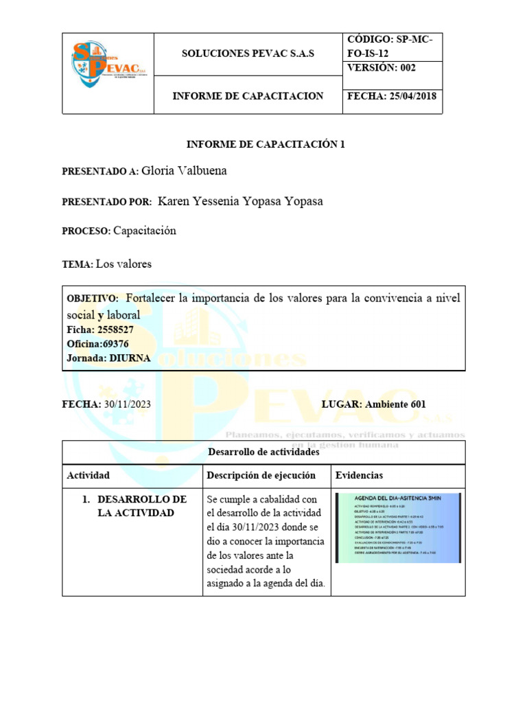 INFORME DE CAPACITACION | PDF