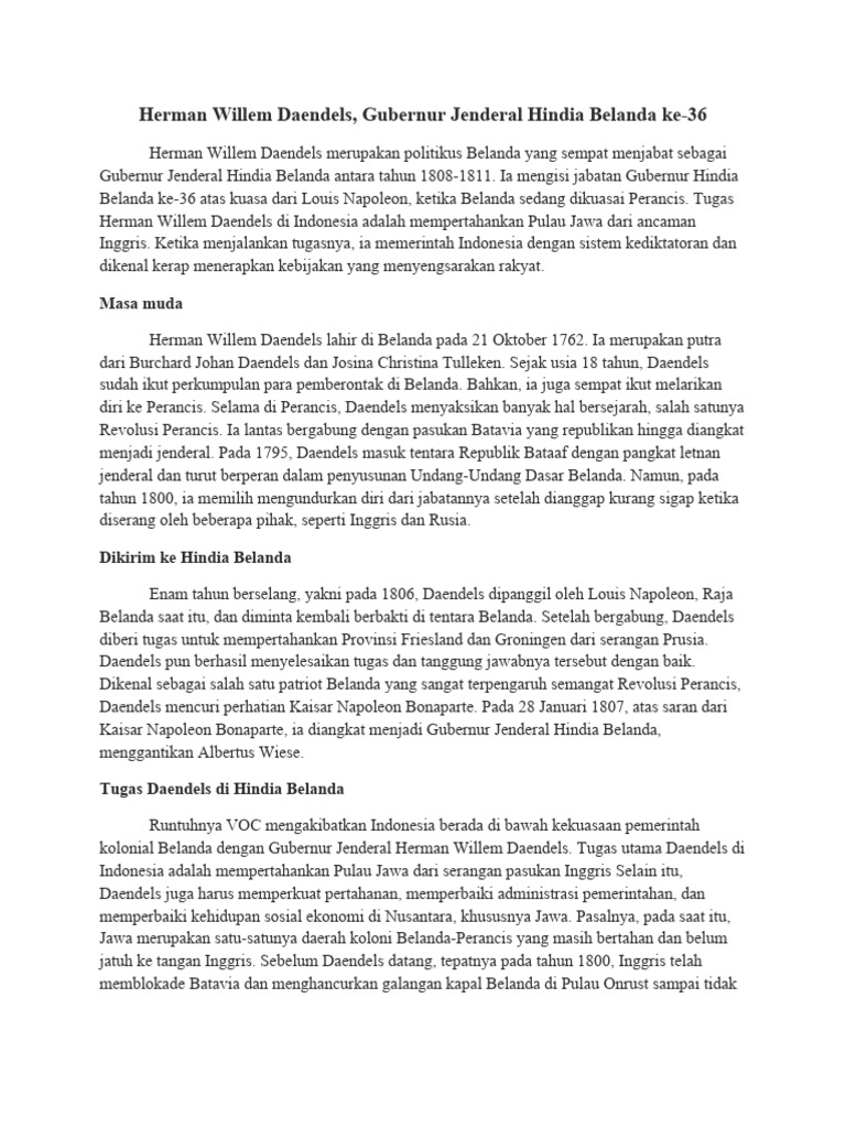Herman Willem Daendels, Gubernur Jenderal Hindia Belanda Ke-36 | PDF | Sejarah