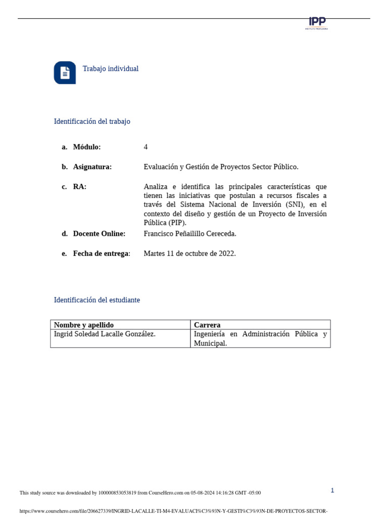 Ingrid Lacalle Ti m4 Evaluaci N y Gesti N de Proyectos Sector P Blico | PDF | Transporte ...