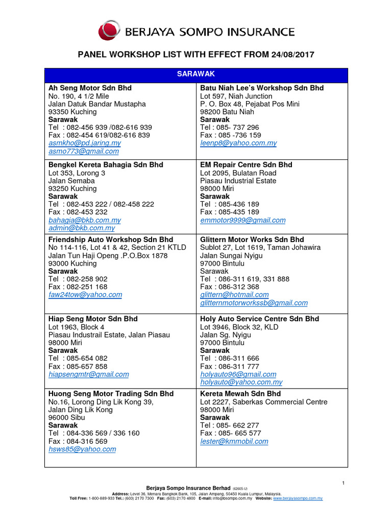 Berjaya Sompo Panel Workshop List | PDF | Malaysia
