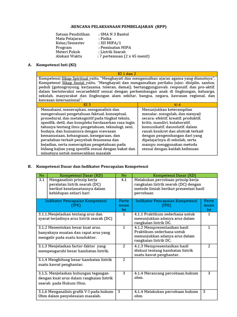 RPP - 3.1ADIWIYATA - Mapel Fisika - 2223ganjil | PDF