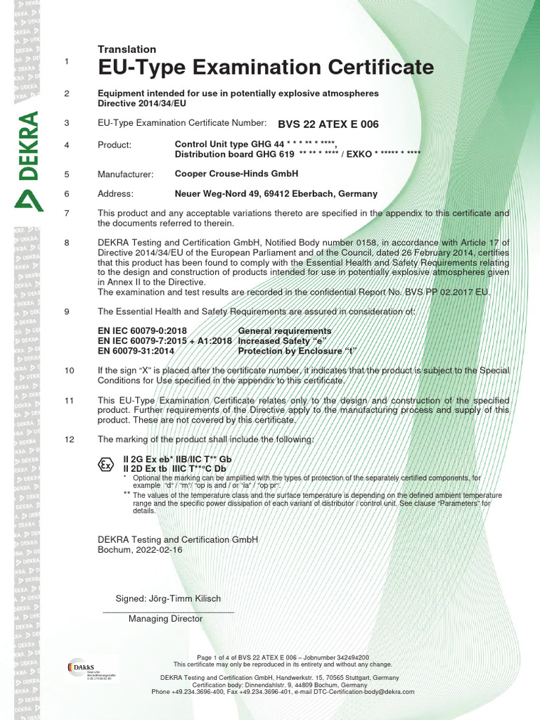 ATEX Certificates | PDF | Electrical Network | Electrical Engineering