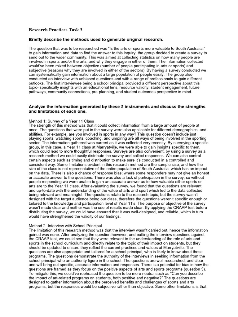 Research Practices Task 3 | PDF | Survey Methodology | Bias
