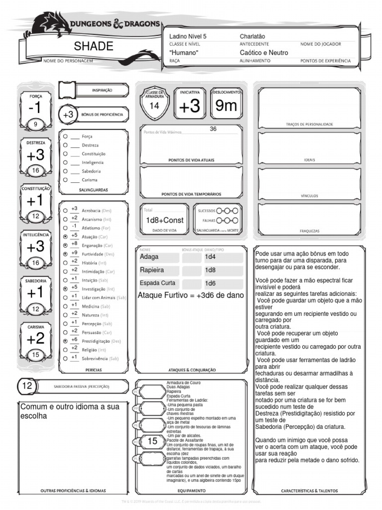Ficha Shade, O Metamorfo | PDF