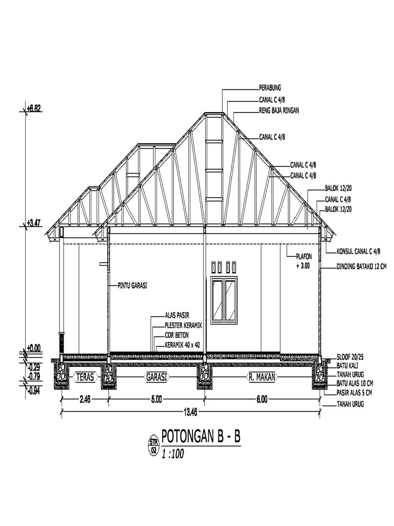 Potongan B-B Atap Perisai - Rotated | PDF