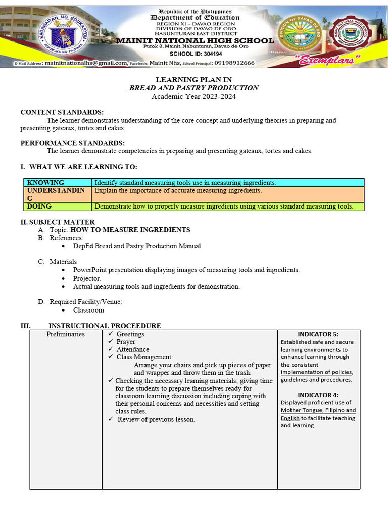 Lesson Plan-HOW To MEASURE INGREDIENTS | PDF | Learning | Baking
