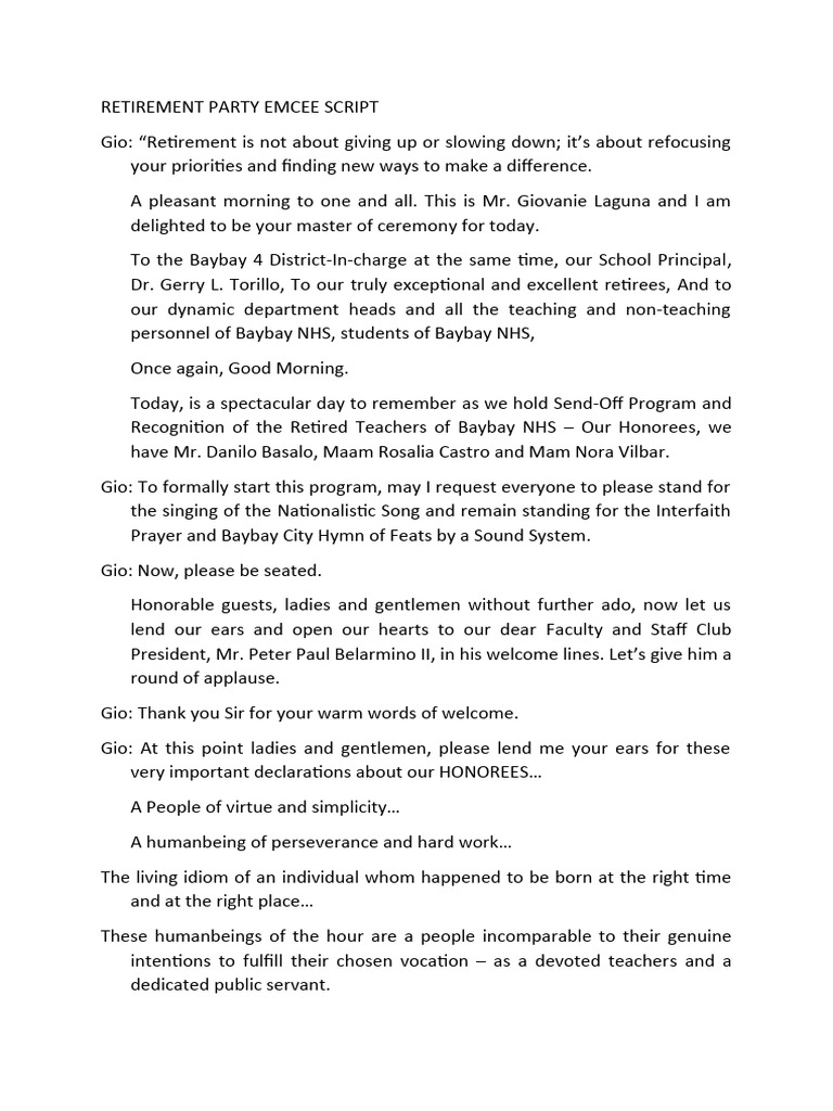 Retirement Party Emcee Script | PDF
