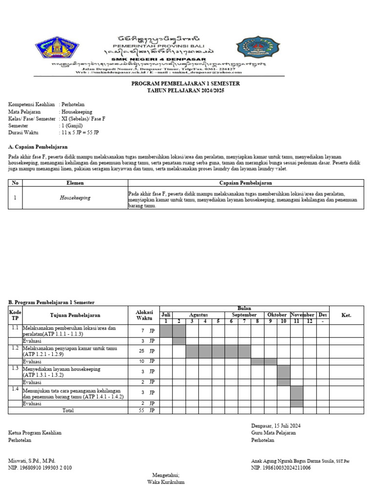 Prosem, Prota XI PH 2024 - 2025 HK Kelas XI | PDF