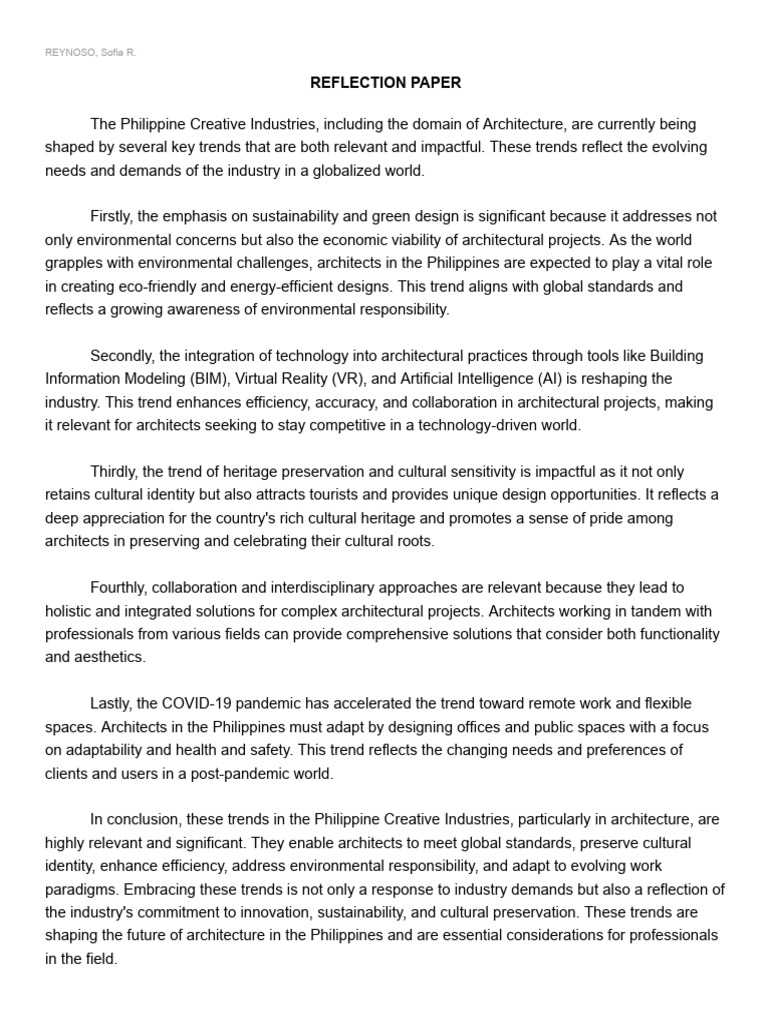 Reflection Paper 1 | PDF | Architect | Sustainable Design