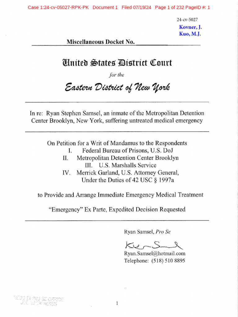 Jan 6. Political Prisoner Ryan Samsel vs. Federal Bureau of Prisons ...