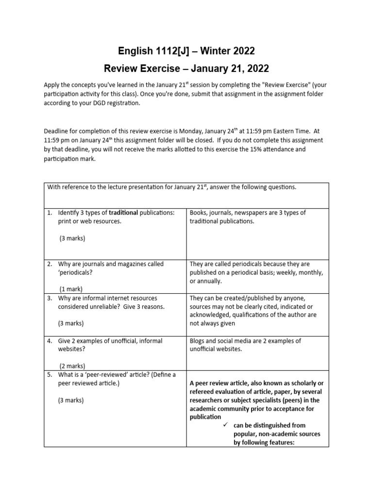 Review Exercise - January 21 | PDF | Scholarly Communication | Written ...