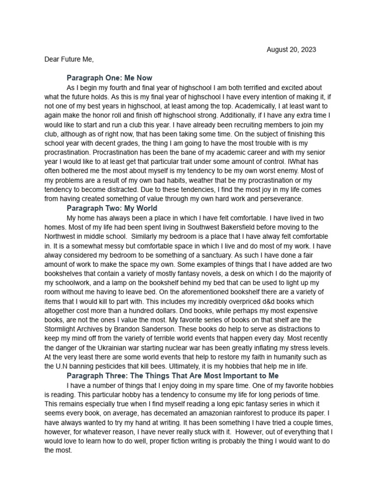 Senior Letter To Myself | PDF