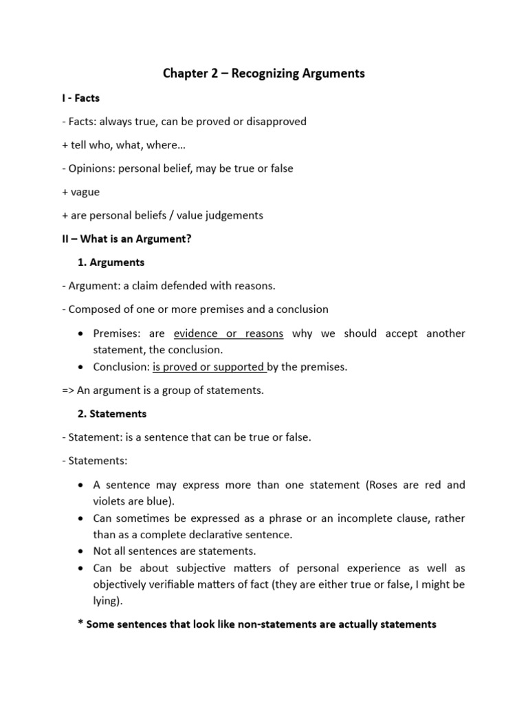 Chapter 2 - Recognizing Arguments | PDF | Argument | Sentence (Linguistics) Chapter 2 - Recognizing Arguments | PDF | Argument | Sentence (Linguistics)