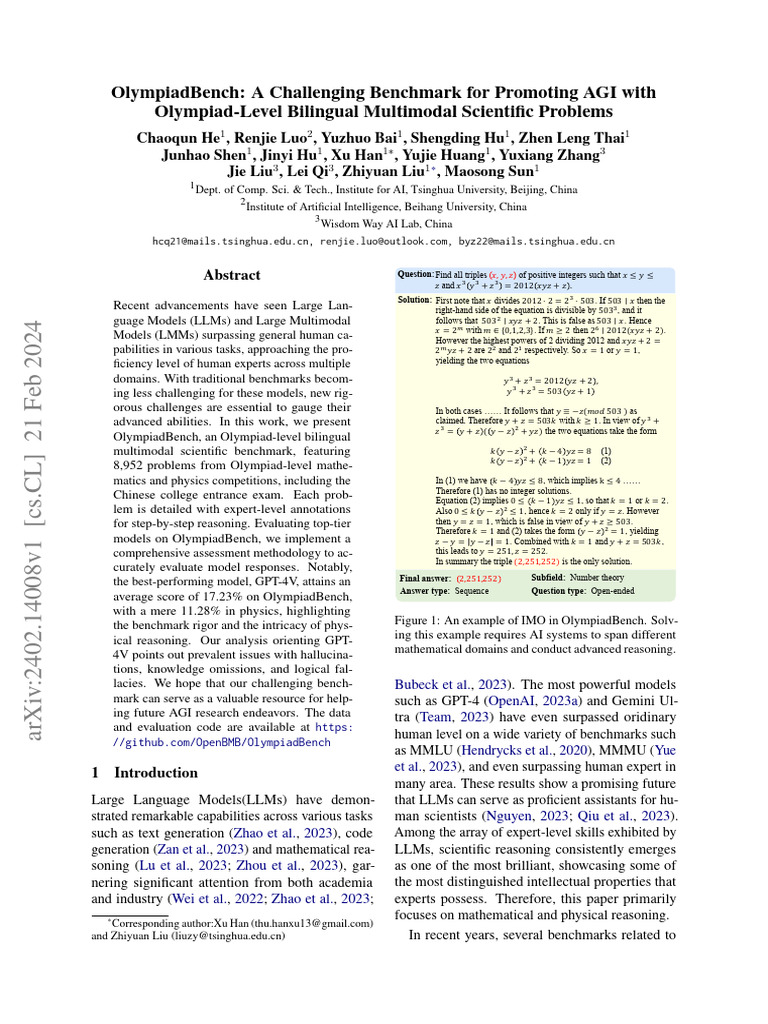 OlympiadBench: Bilingual AGI Benchmark | PDF | Mathematics | Physics