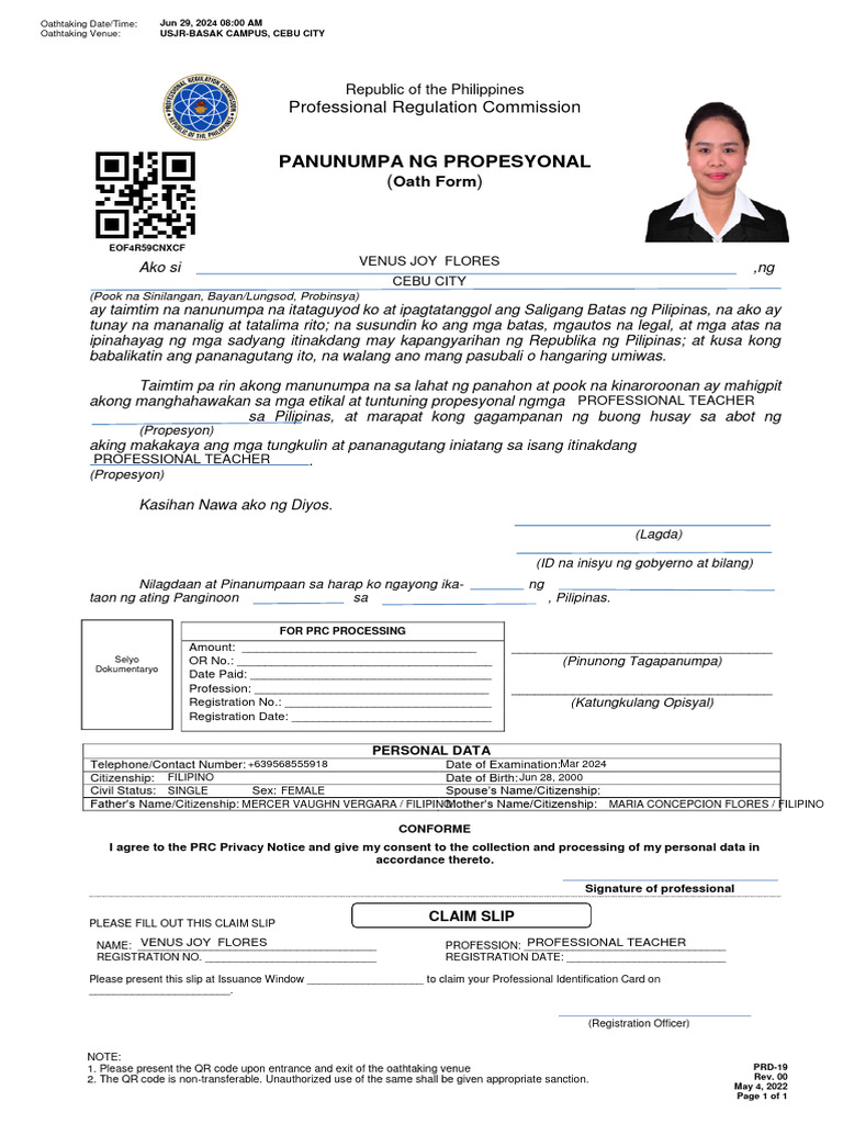 Panunumpa NG Propesyonal: Professional Regulation Commission | PDF