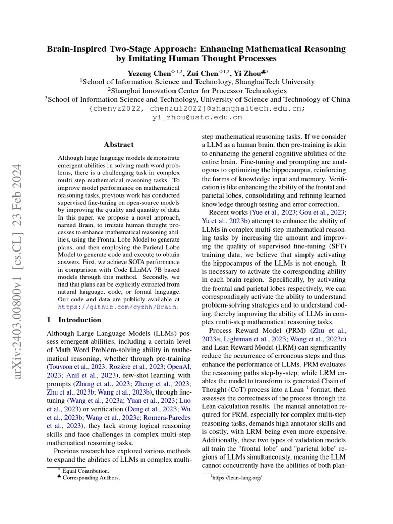 Brain-Inspired Two-Stage Approach - Enhancing Mathematical Reasoning by Imitating Human Thought ...