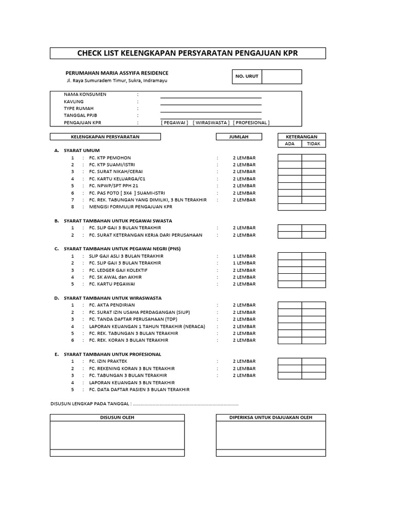 Cek List Persyaratan Pengajuan KPR | PDF Cek List Persyaratan Pengajuan KPR | PDF