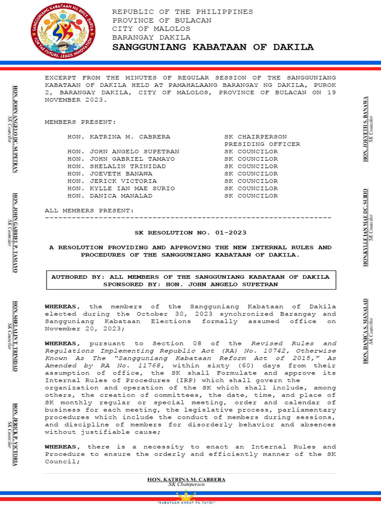 RESO 1 - 2023 Internal Rules UPDATED | PDF | Quorum | Committee