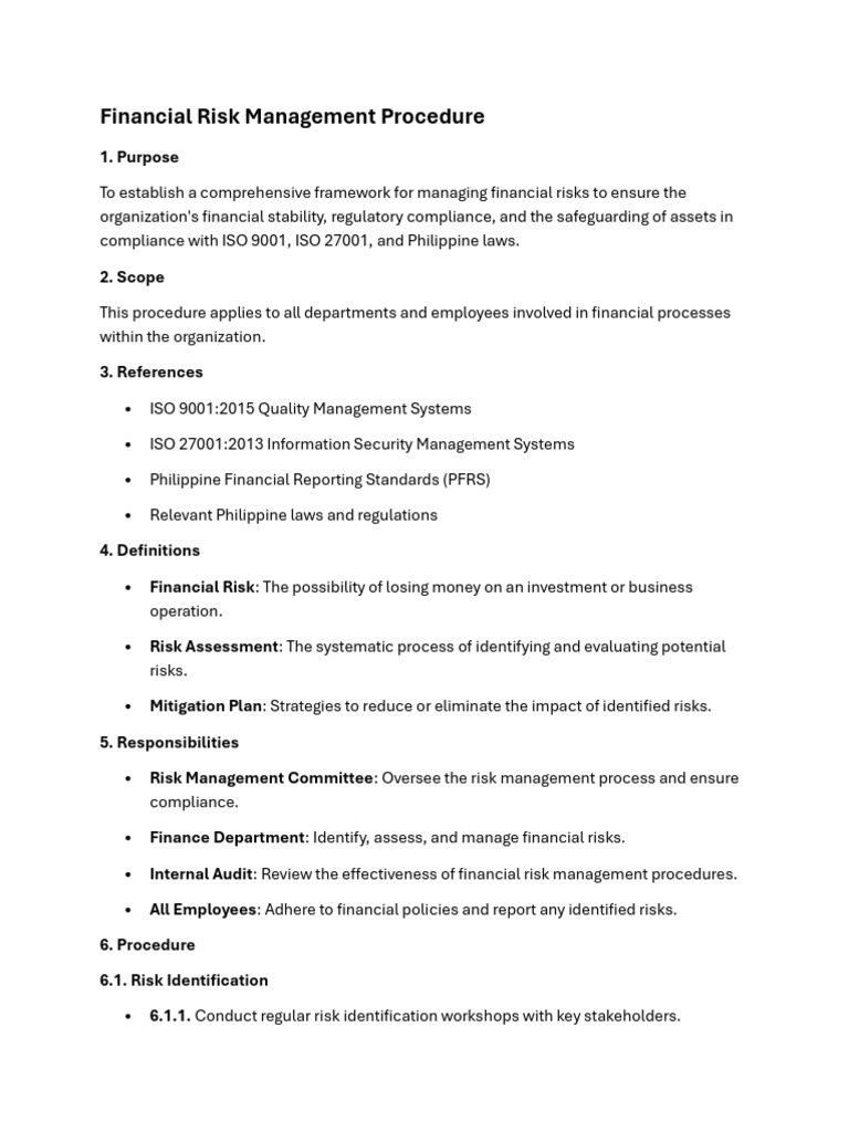 Financial Risk Management Procedure Template | PDF | Risk Management | Risk