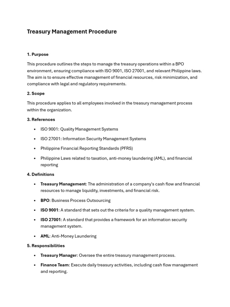Treasury Management Procedure Template | PDF | Regulatory Compliance ...