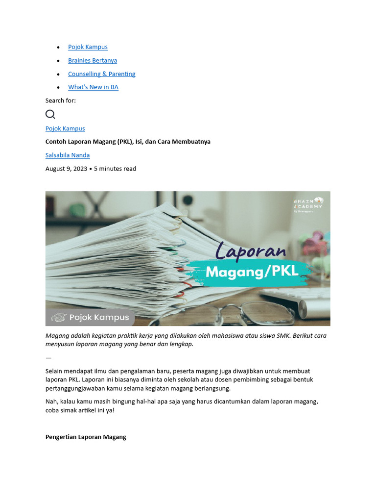 Contoh Laporan Magang Lengkap | PDF | Karier & Perkembangan | Bisnis