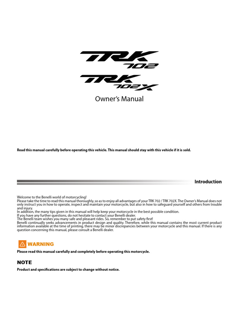 Benelli TRK 702x 2023-En | PDF | Motorcycle | Anti Lock Braking System