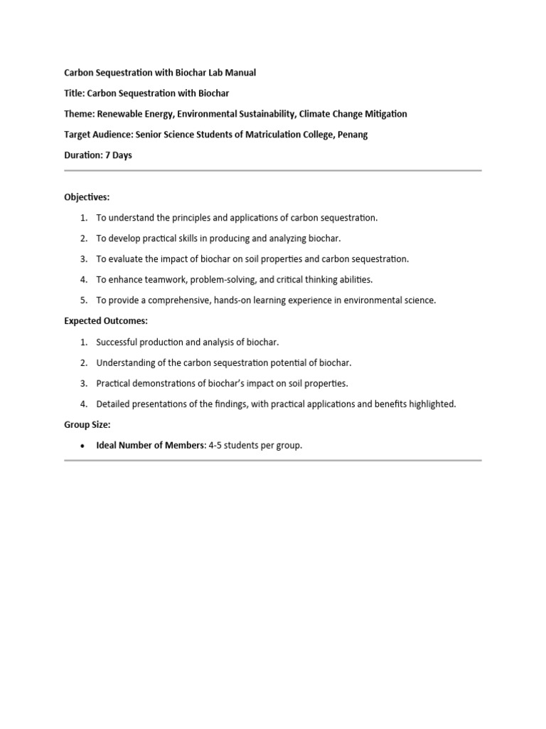 LAB - Carbon Sequestration With Biochar Lab Manual | PDF | Carbon ...
