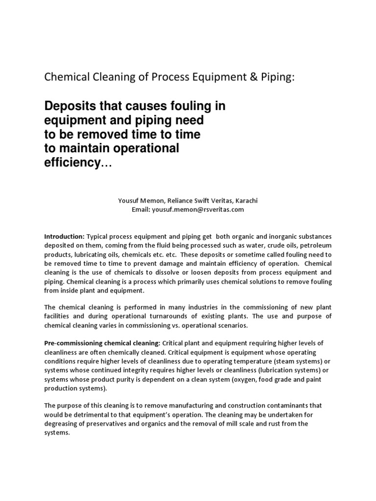 Chemical Cleaning of Process Equipment & Piping | PDF | Corrosion | Iron
