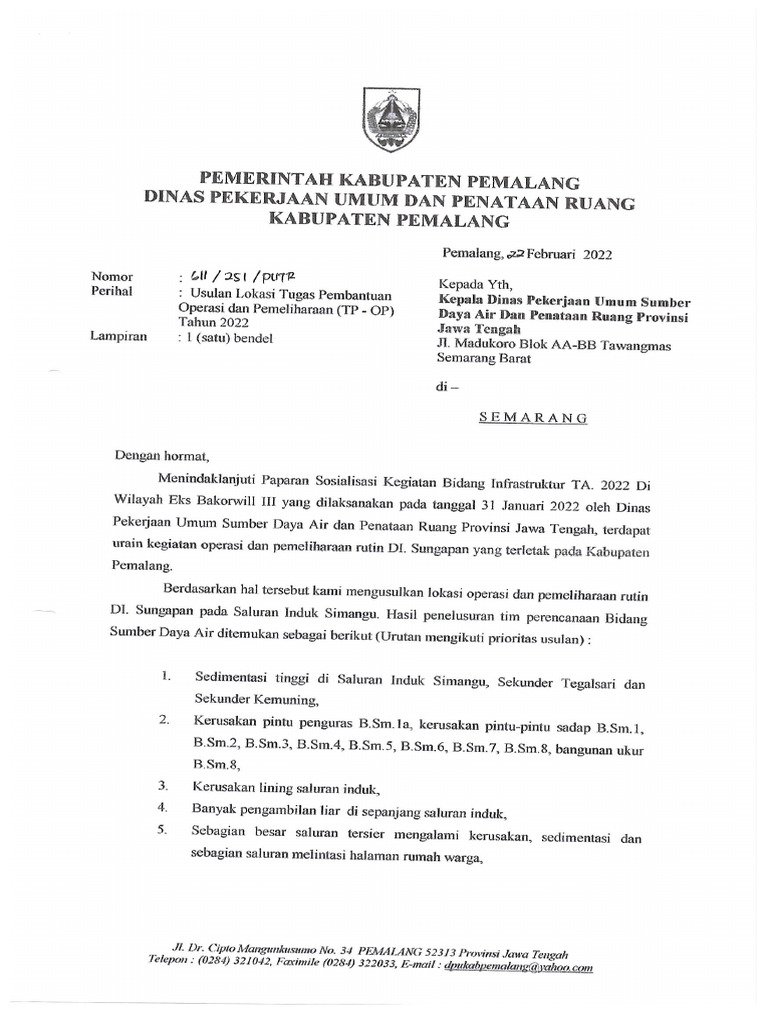 Usulan TP OP 2022 - D.I. Sungapan | PDF