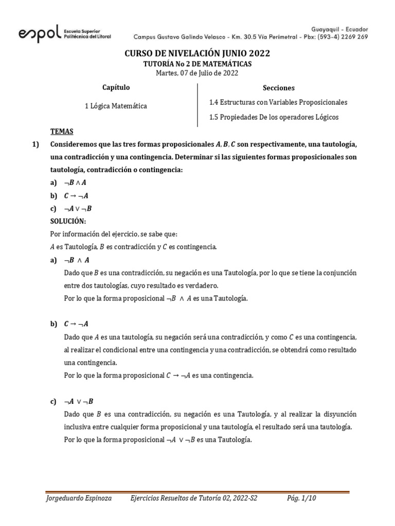 TUT02 2022S2 (Sol) 5-1 | PDF | Proposición | Contradicción