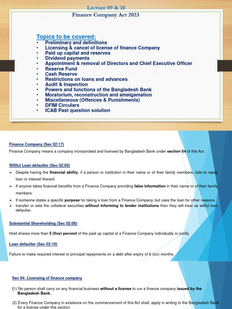 Finance Company Act 2023 | PDF | Banks | Liquidation