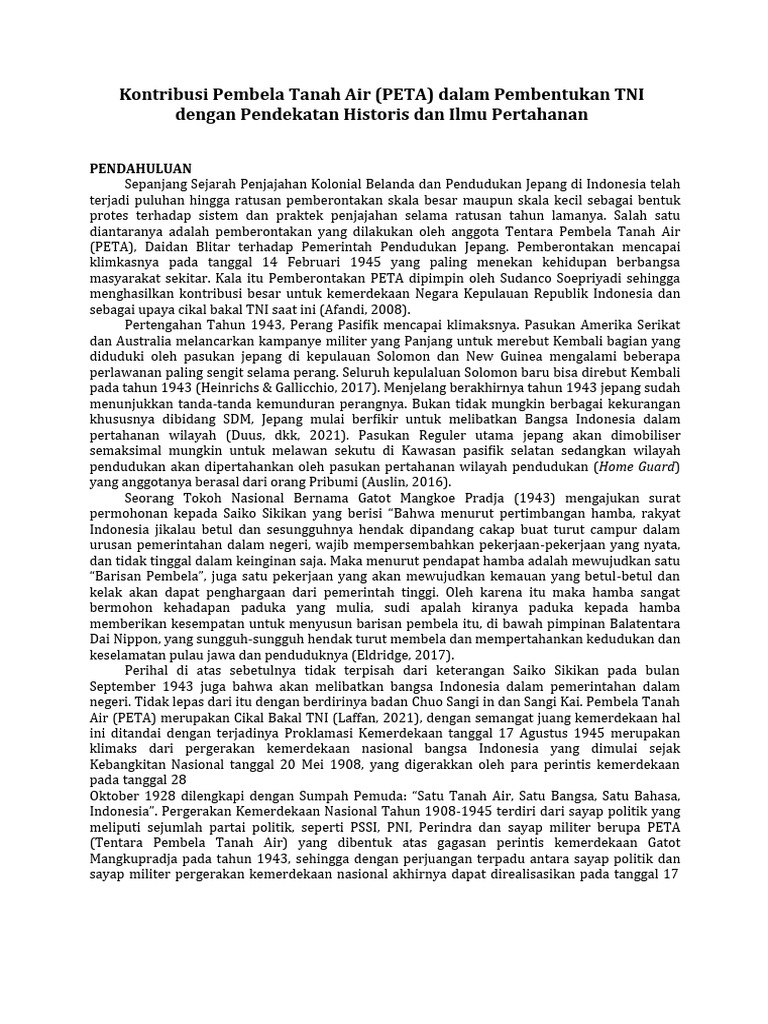 Kontribusi Pembela Tanah Air (PETA) Dalam Pembentukan TNI | PDF