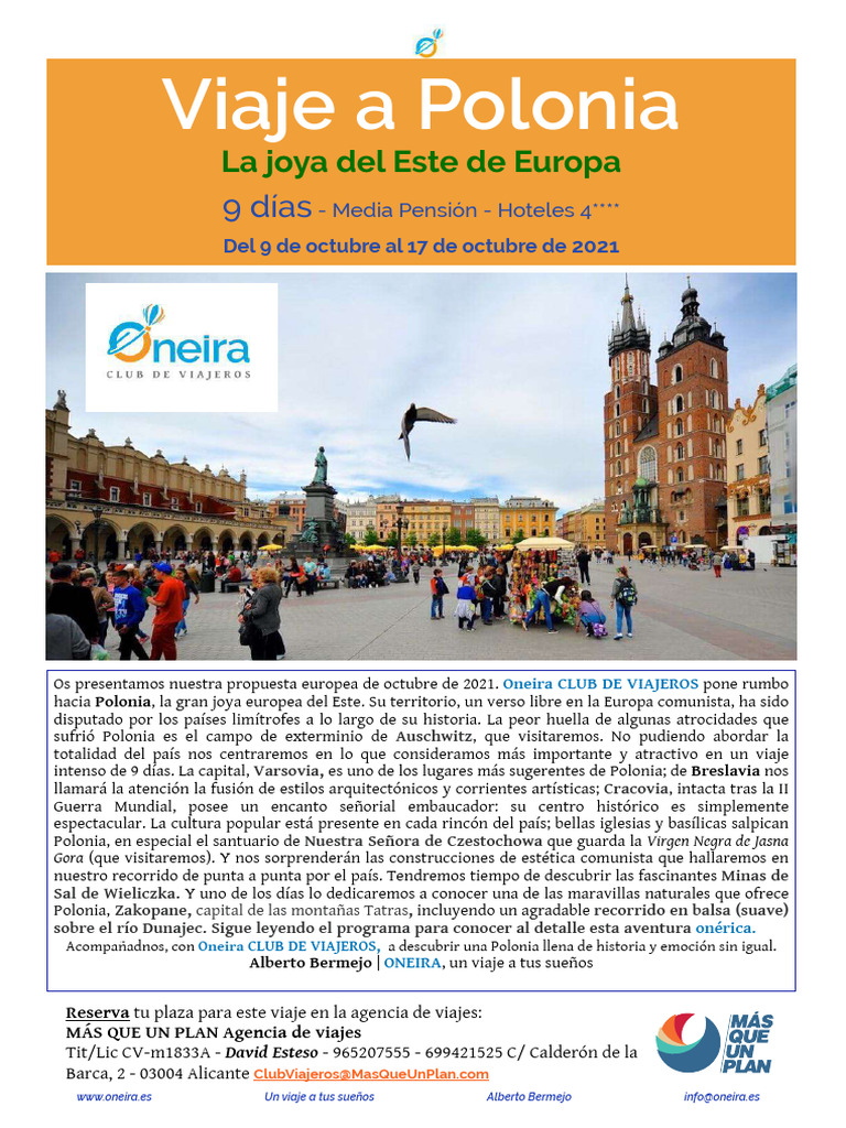 Viaje A Polonia 2021 Oneira Viajes - Comp | PDF | Varsovia | Cracovia