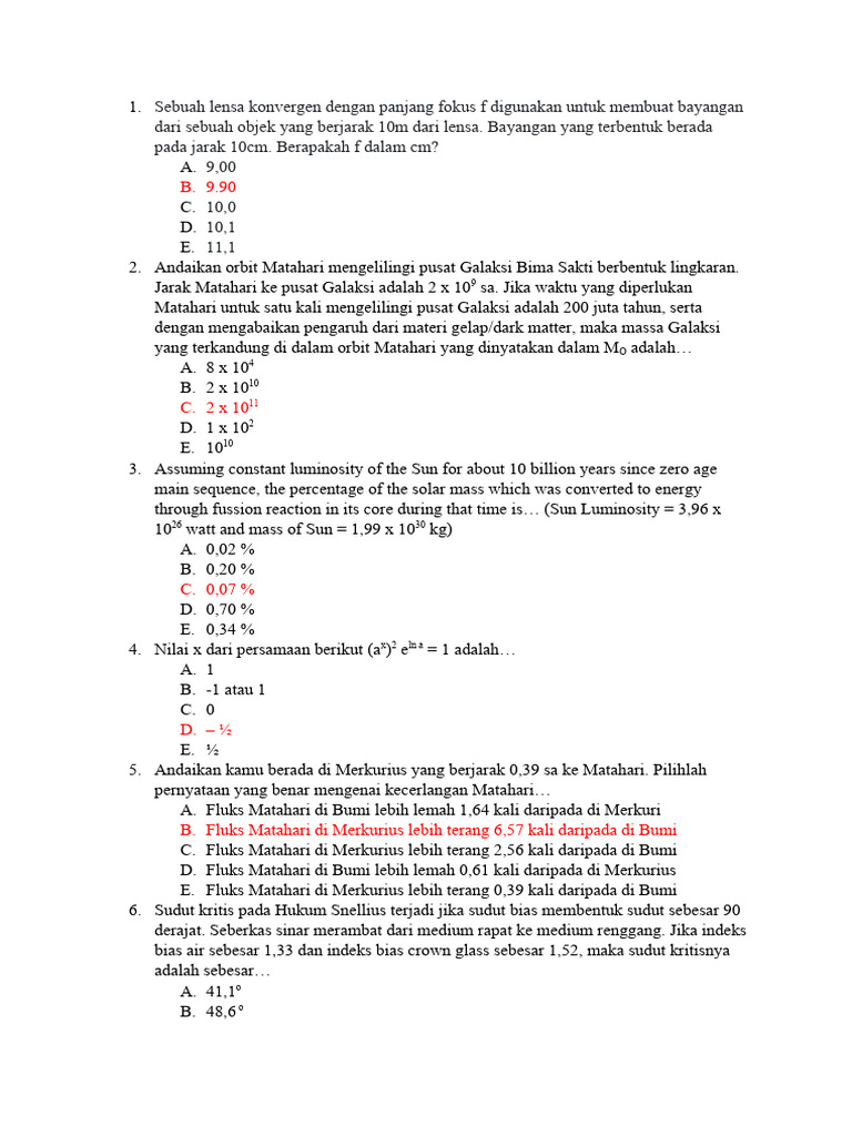 Soal OSN Astronomi | PDF | Sains & Matematika
