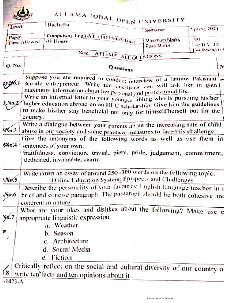 1423 Past Paper Guess | PDF