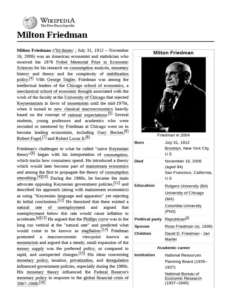 Milton Friedman | PDF | Milton Friedman | Phillips Curve Milton Friedman | PDF | Milton Friedman | Phillips Curve